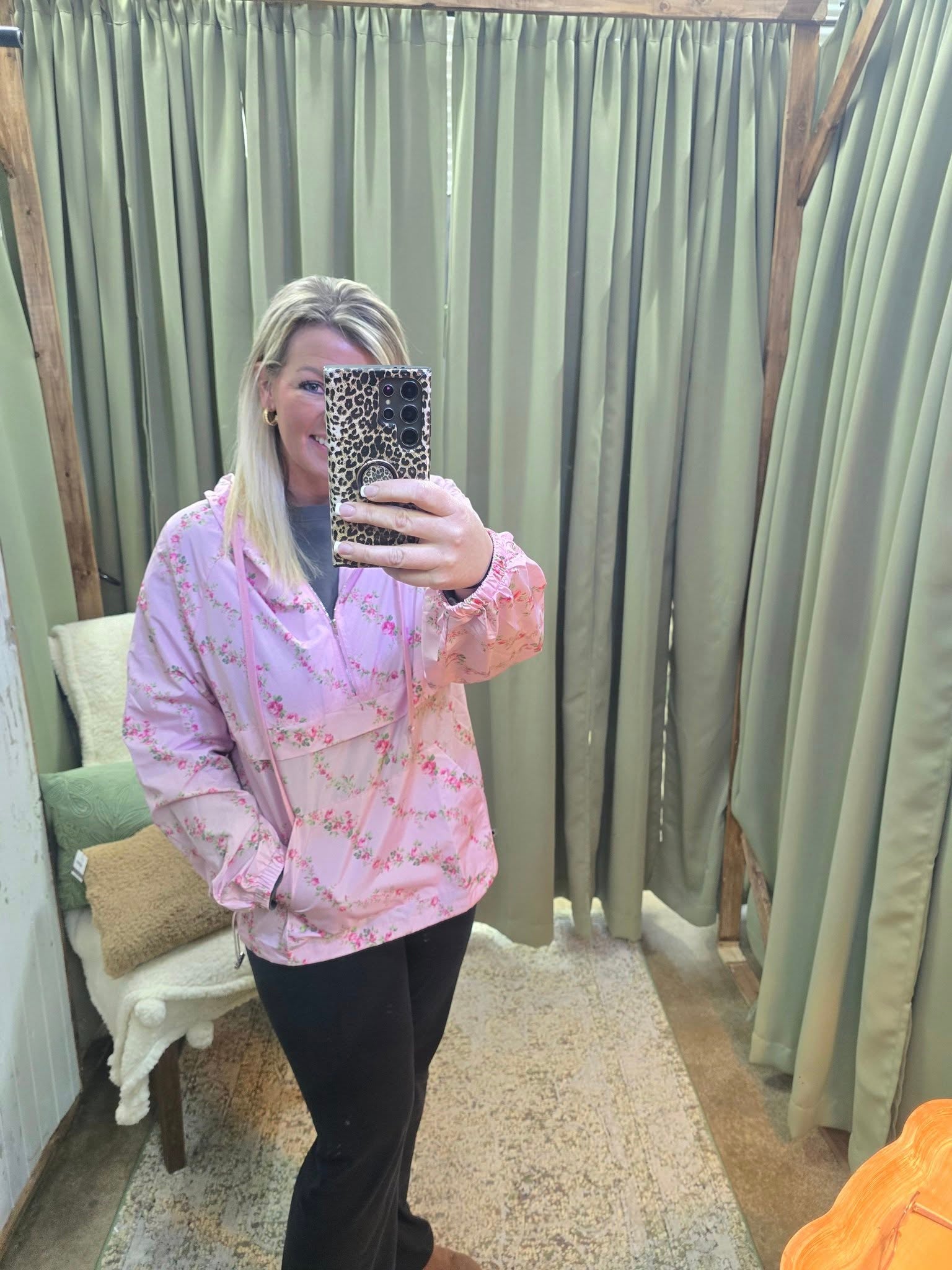 Pink Floral Border Printed Windbreaker Jacket | The Farmer's Wife