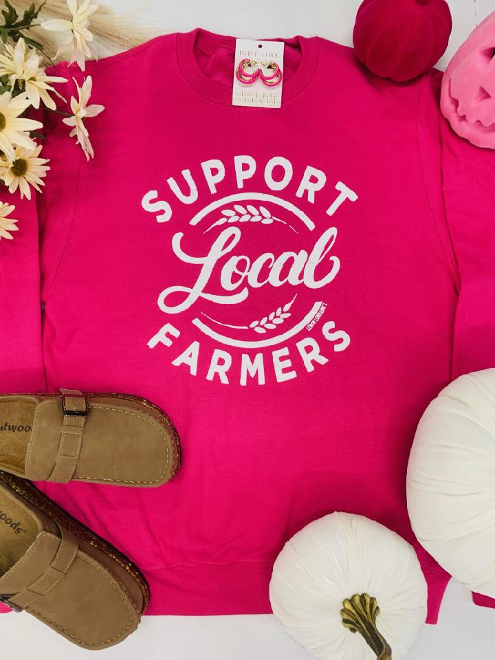 Pink Support Local Farmers Crewneck | The Farmer's Wife